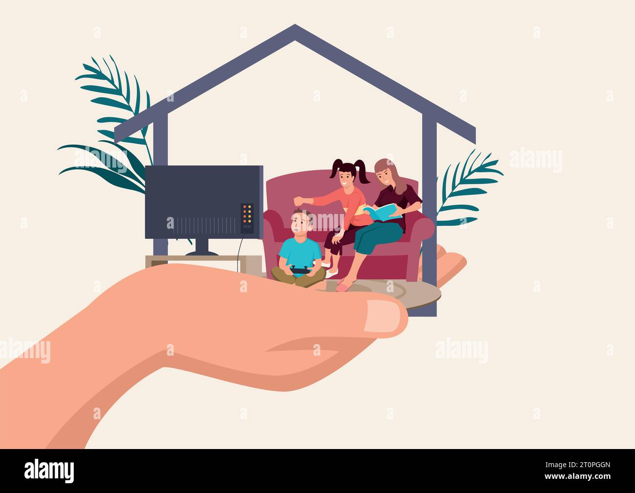 Simple flat cartoon illustration of father hand holding his happy ...