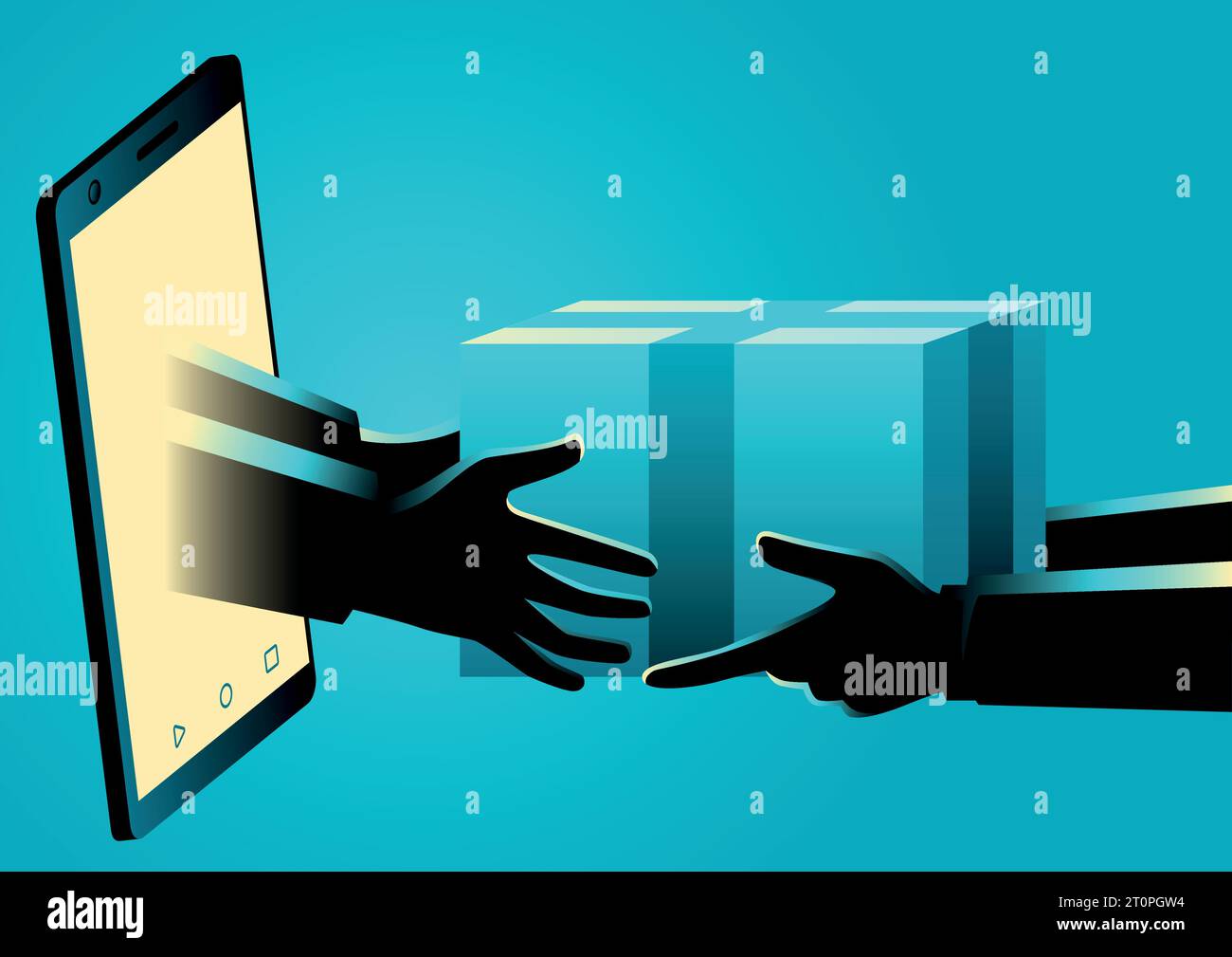 Vector illustration of hands come out of a smart phone screen ...