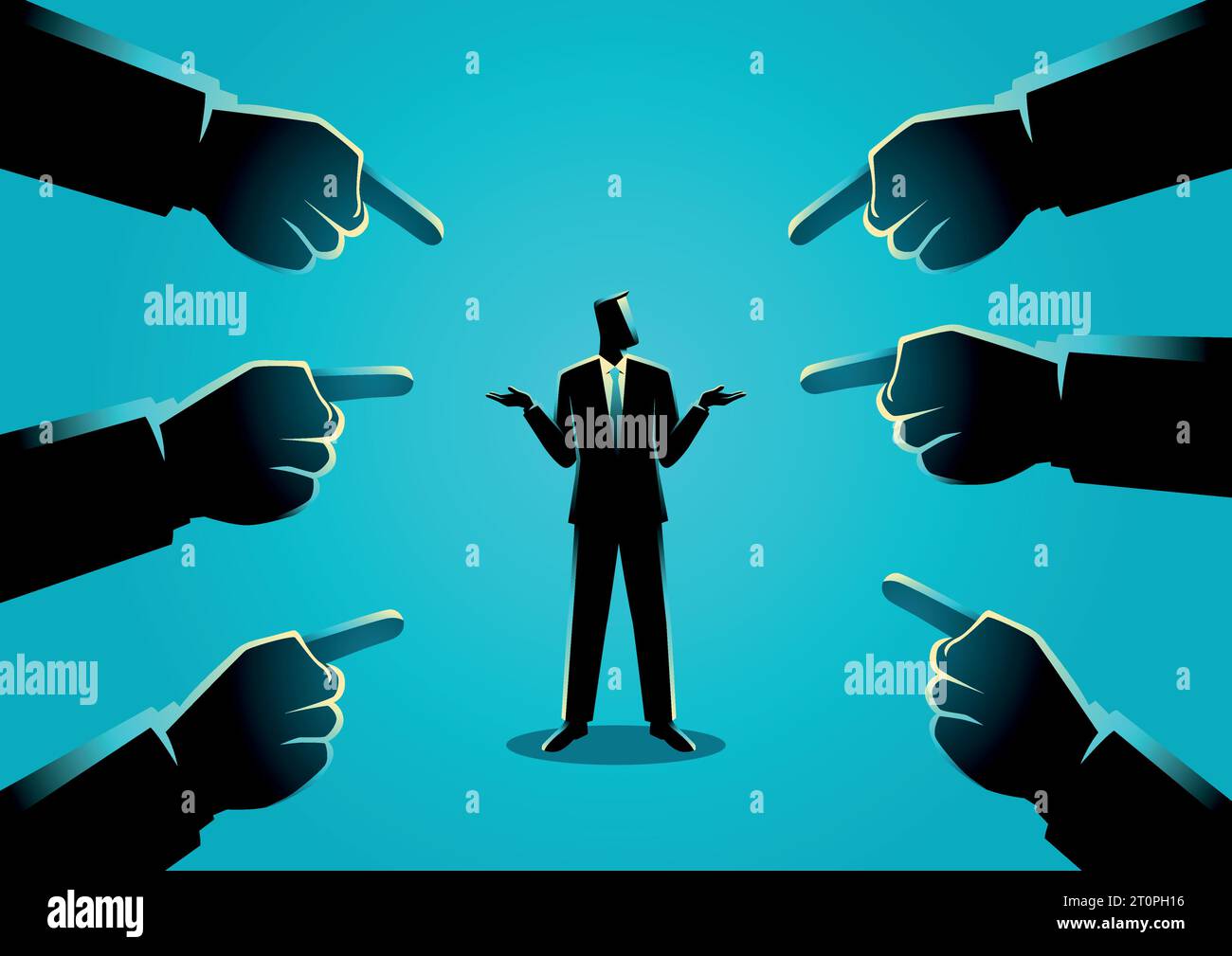 Business concept illustration of a businessman being pointed by giant ...
