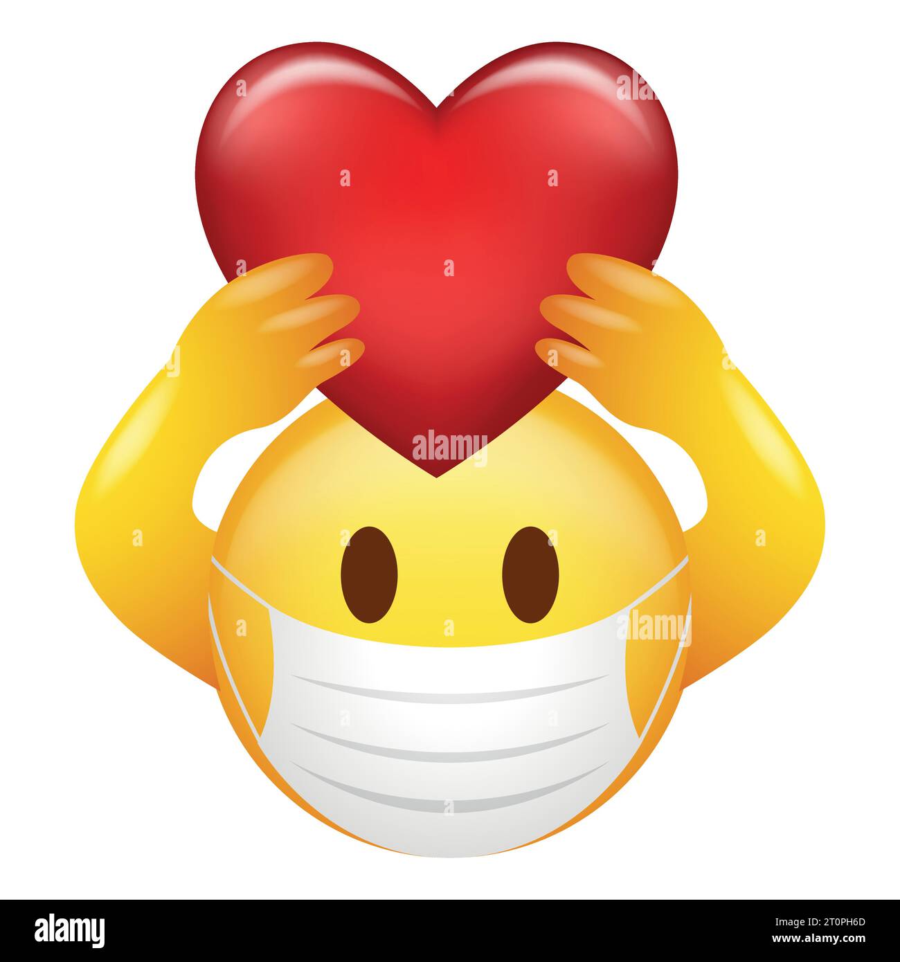 Vector illustration of emoticon wearing medical mask holding heart ...