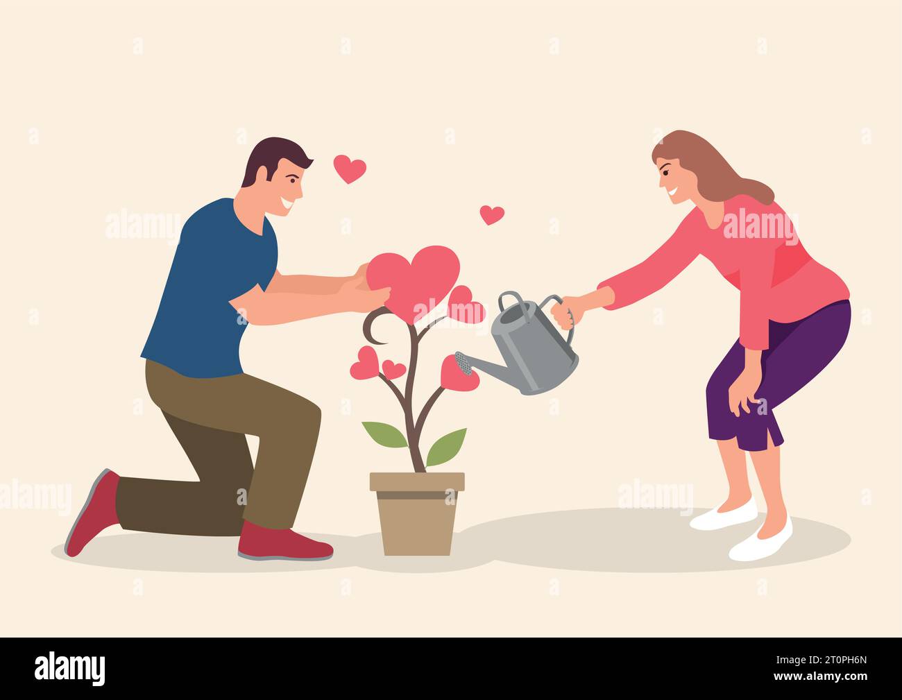 Simple flat cartoon illustration of couple watering love plant Stock Vector Image & Art - Alamy