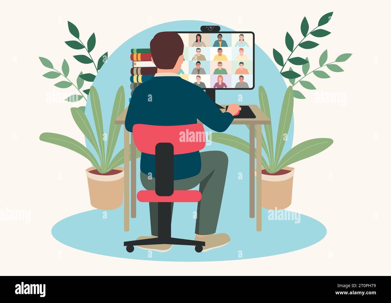 Simple flat vector cartoon illustration of a man figure having video ...