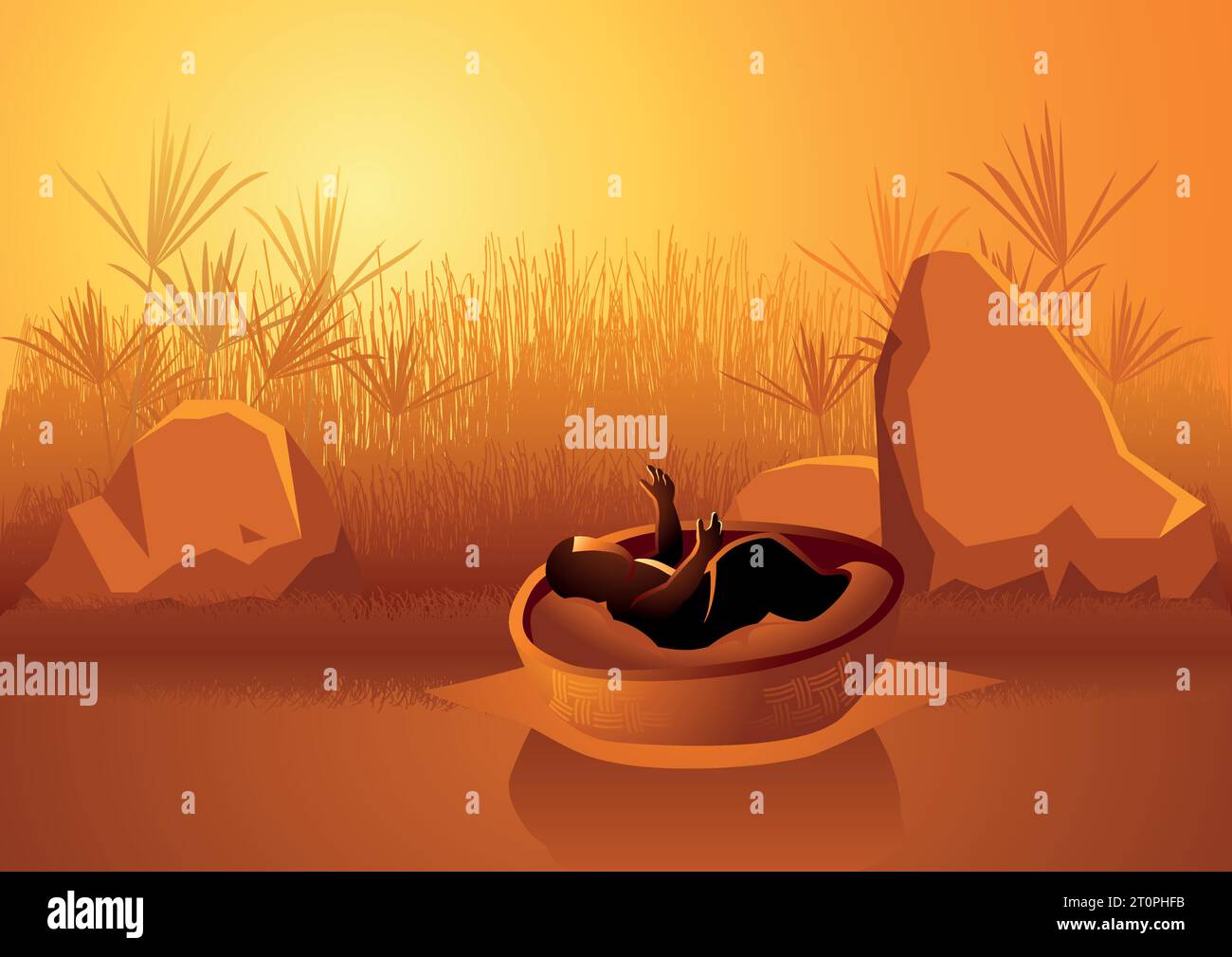 Biblical vector illustration series, baby Moses on the Nile Stock ...