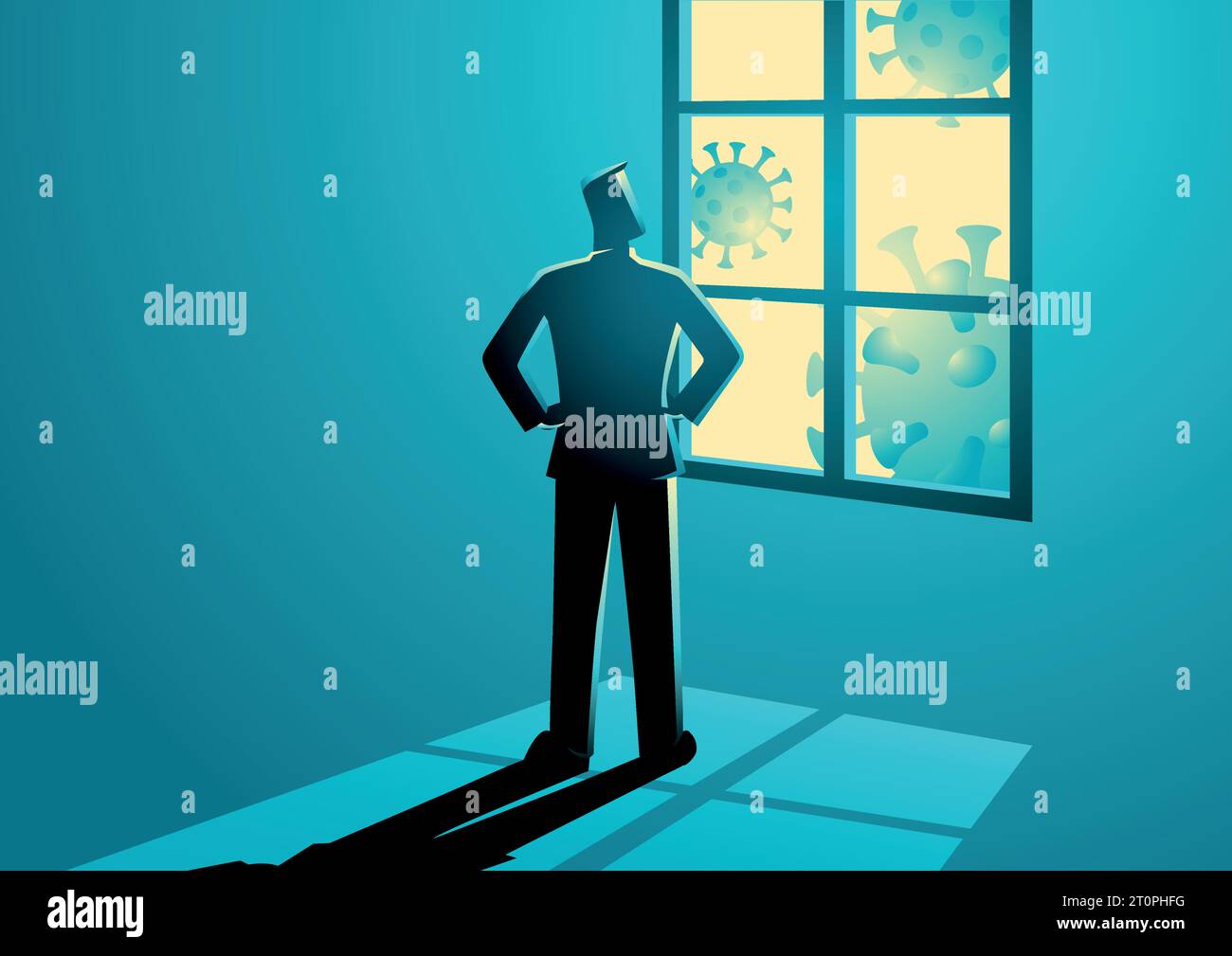 Vector illustration of man figure looking through the window. Self ...