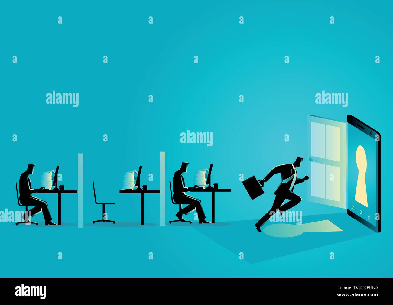 Business concept illustration of a businessman running towards a smart ...