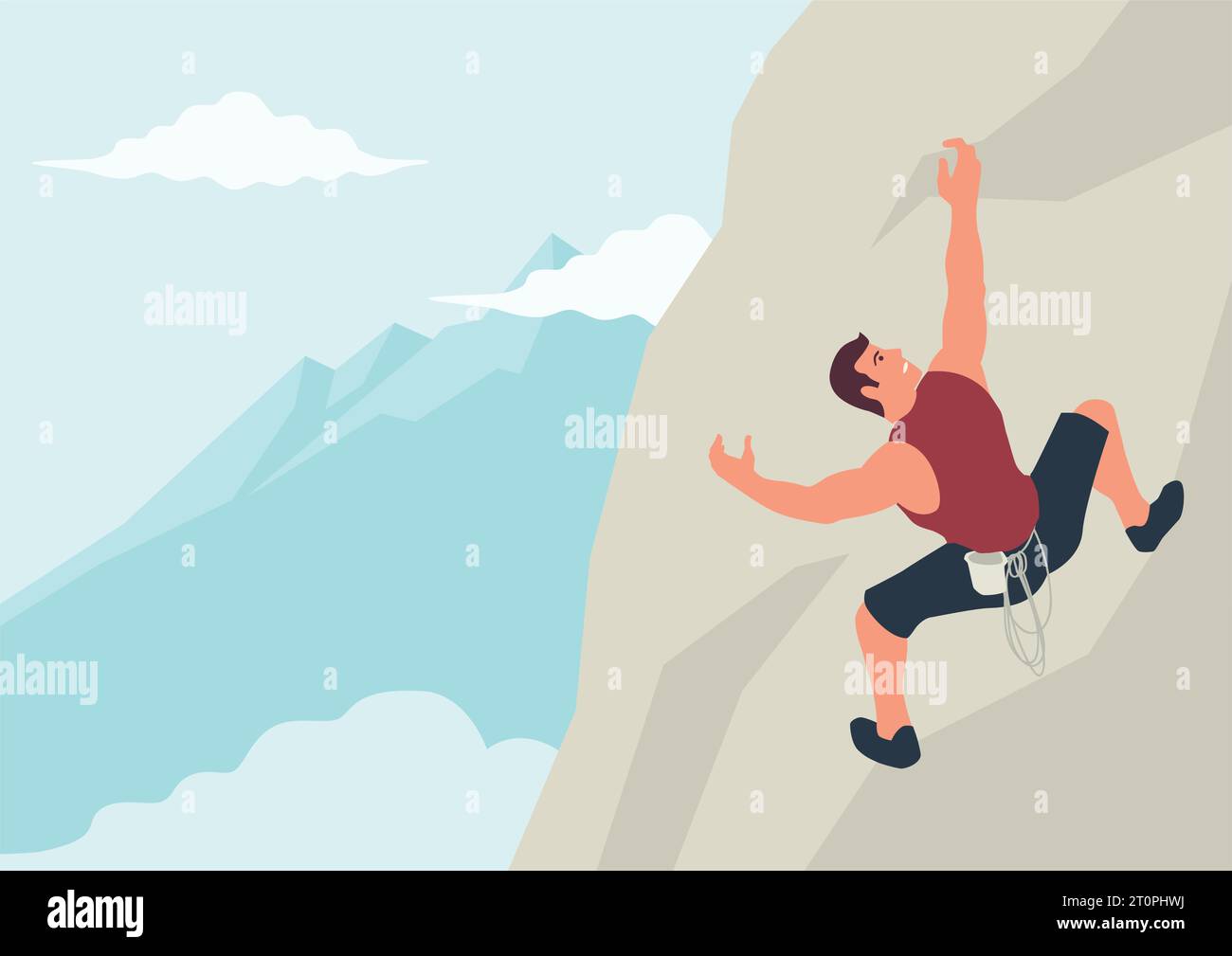 Simple flat vector cartoon illustration of a man climbing the rock ...