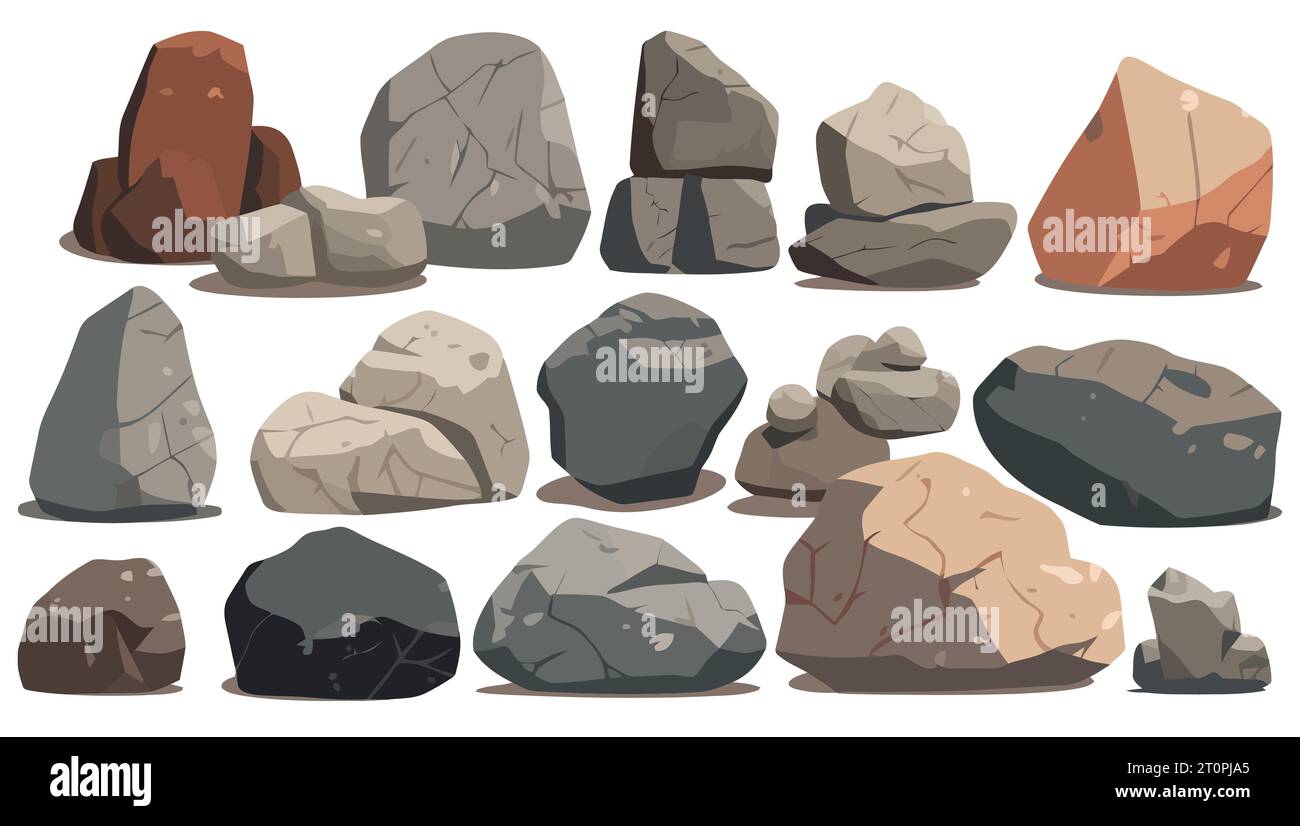 Set of stones. Image of various isolated stones or minerals. Vector ...