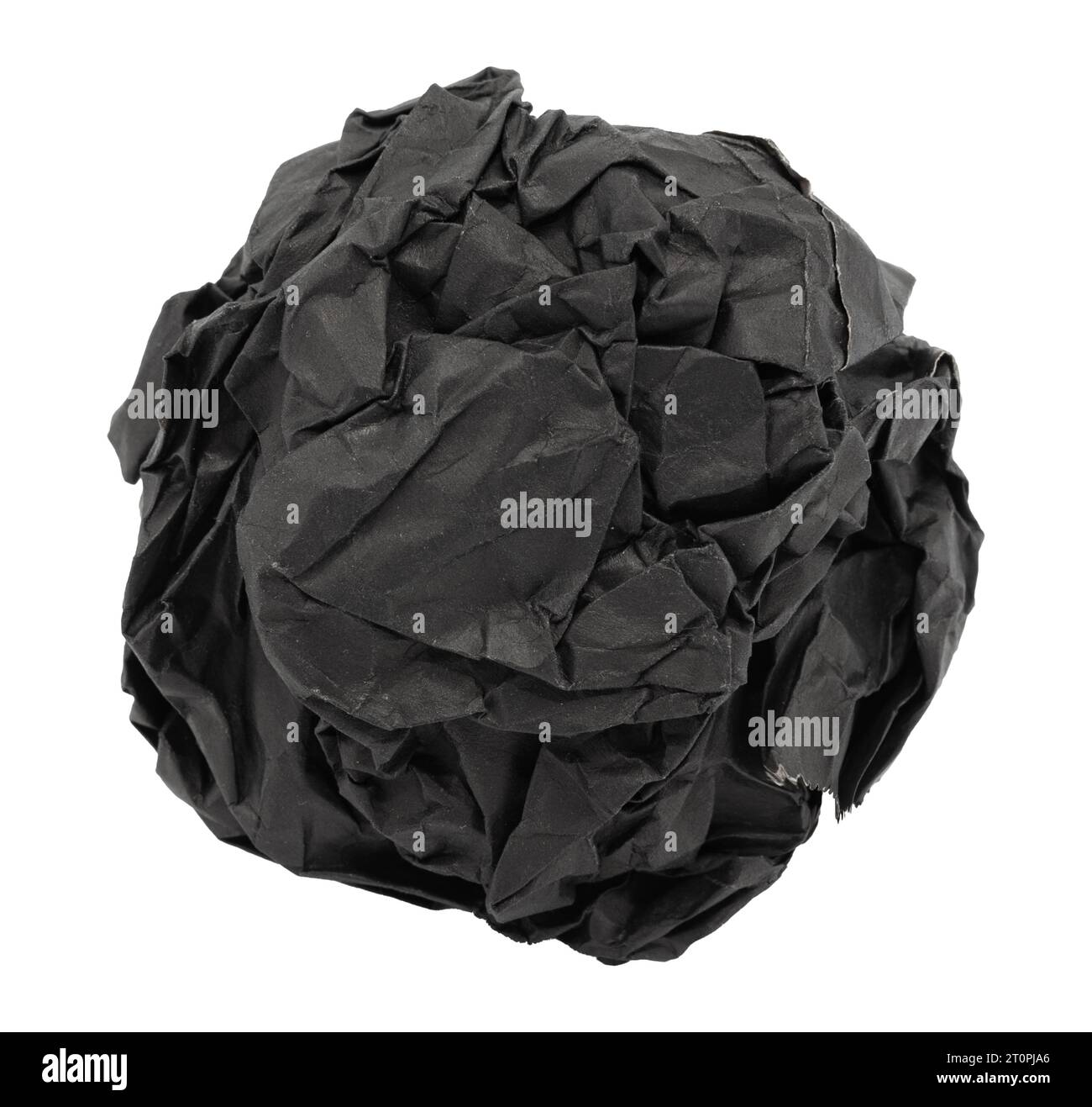 A lump or ball of crumpled black paper on a white background. Crumpled ...