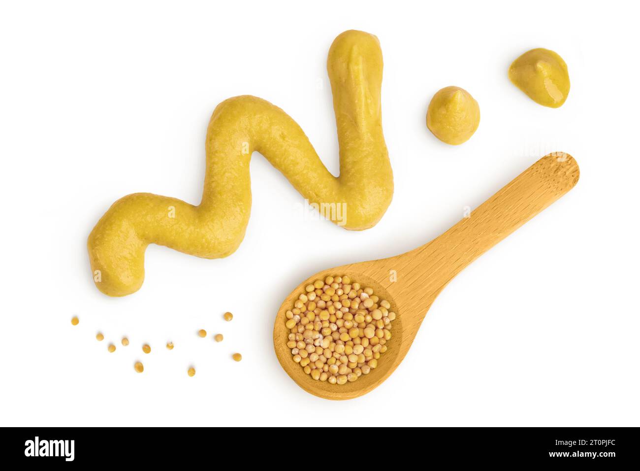 Mustard sauce isolated on white background. Top view. Flat lay Stock ...