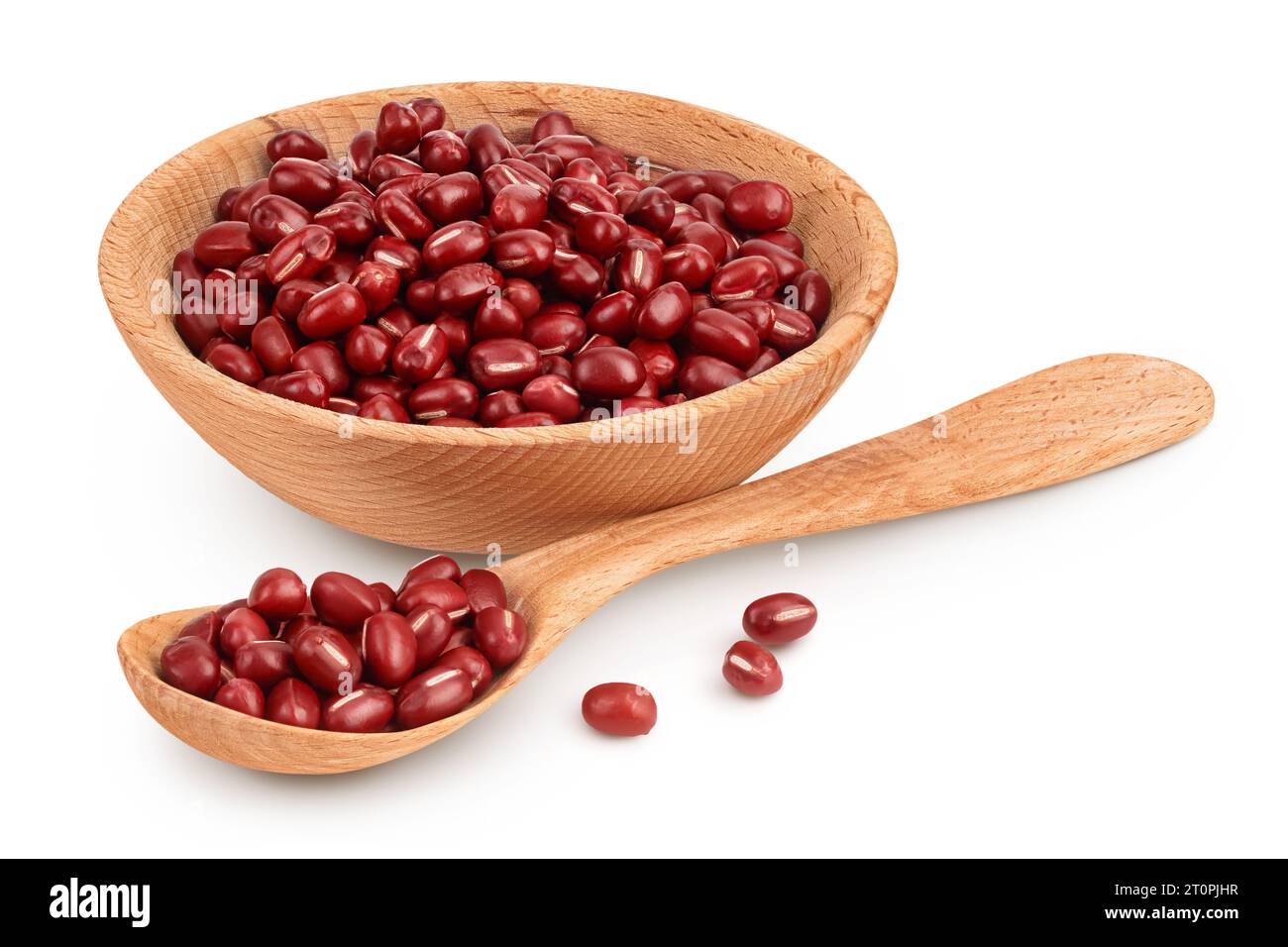 Red adzuki beans in wooden bowl isolated on white background Stock ...