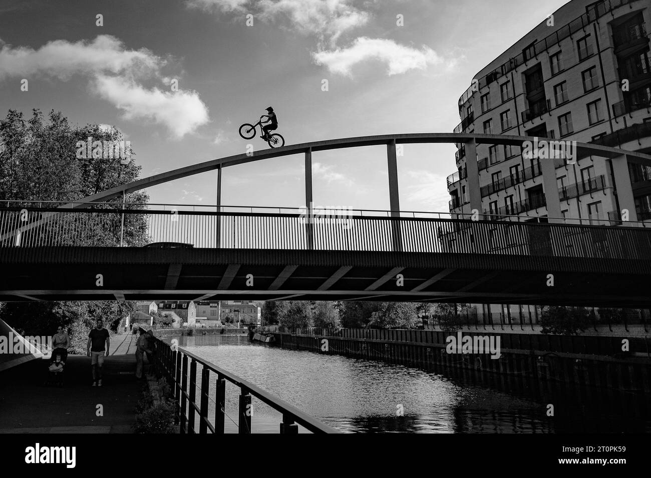 A cyclist on the top of the Destructor Bridge, Riven Avon, Bath ...