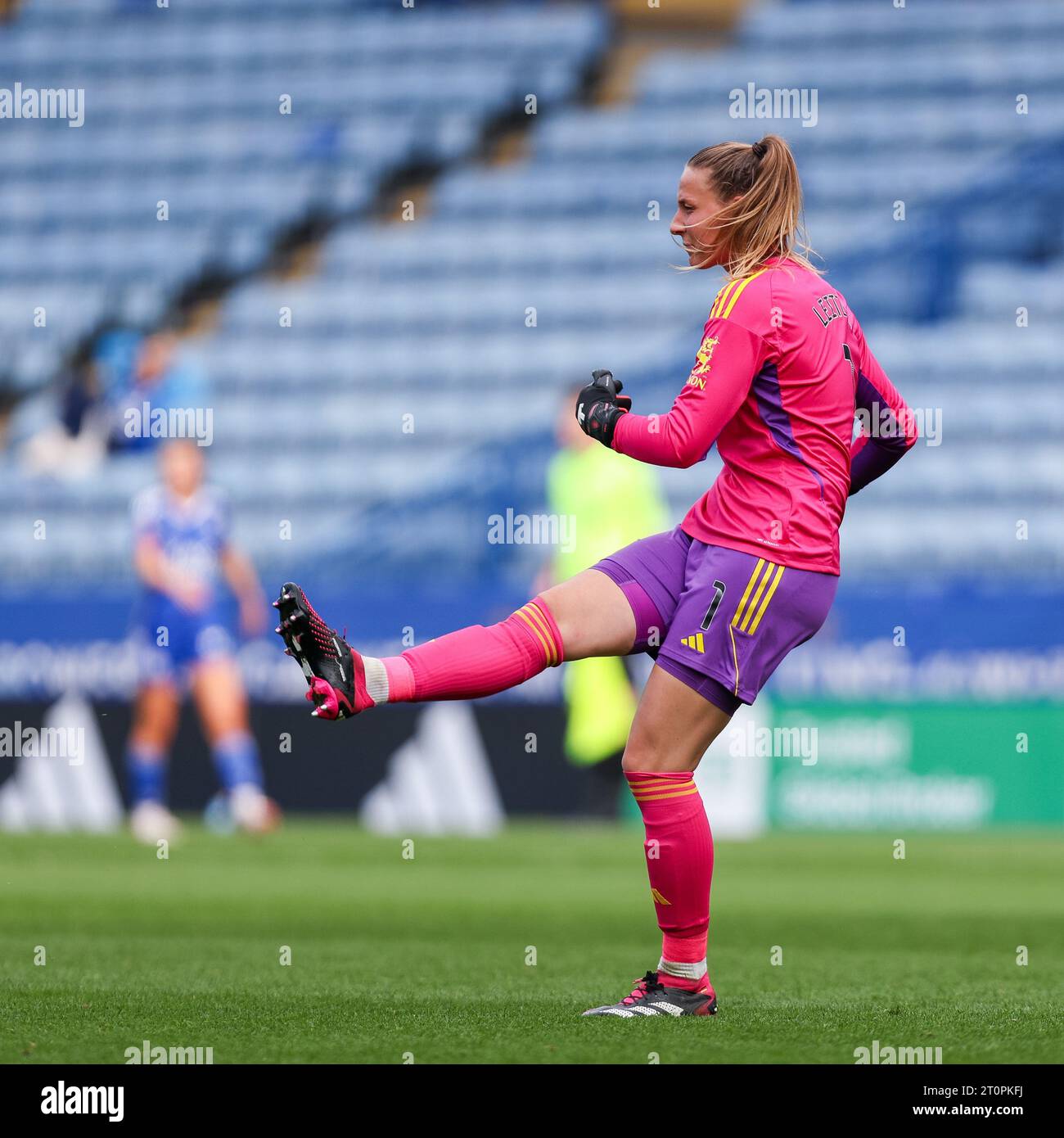 Leicester, UK. 08th Oct, 2023. Leicester's goalkeeper, Janina Leitzig ...