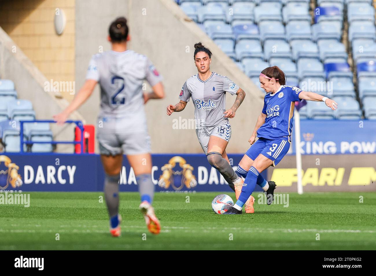 Leicester, UK. 08th Oct, 2023. Leicester's Sam Tierney fires the ball ...