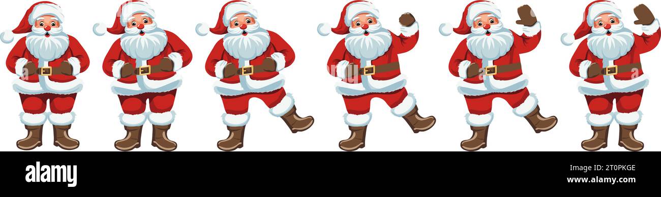 Set of cartoon Santa Claus in different poses. Christmas and New Year ...