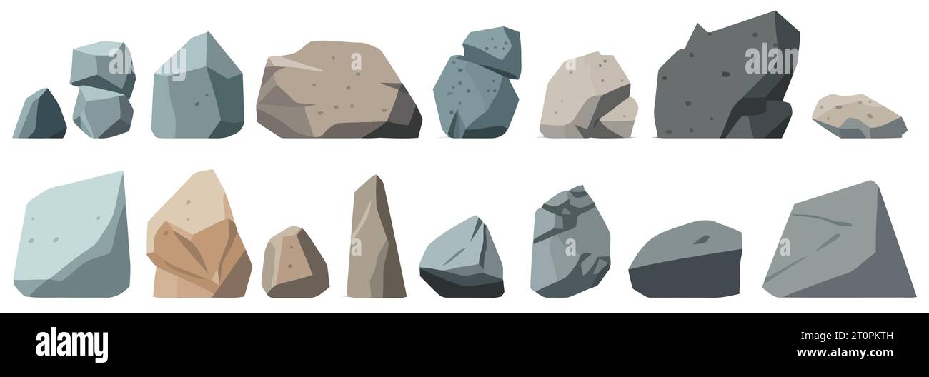 Set of stones. Image of various isolated stones or minerals. Vector ...