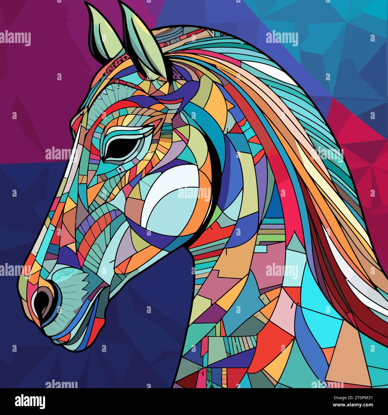 Horse painting in the style of cubism. Abstract painting of a horse in ...