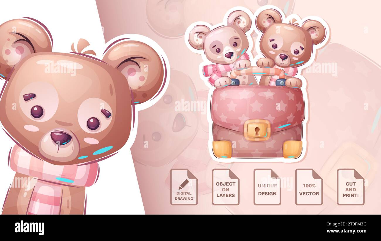 Sticker cartoon character adorable bear, pretty animal idea for print t ...