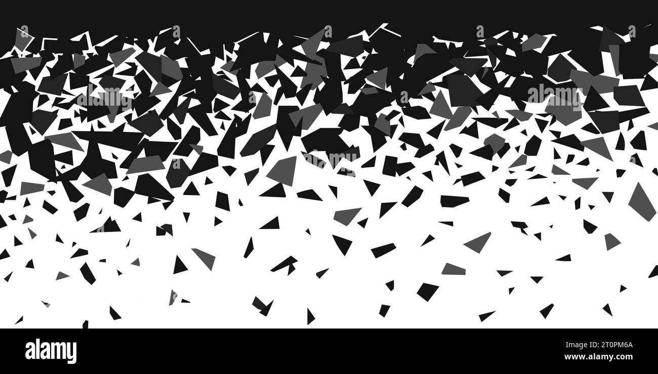 Black particles falling. Geometric minimal banner with shatter debris ...