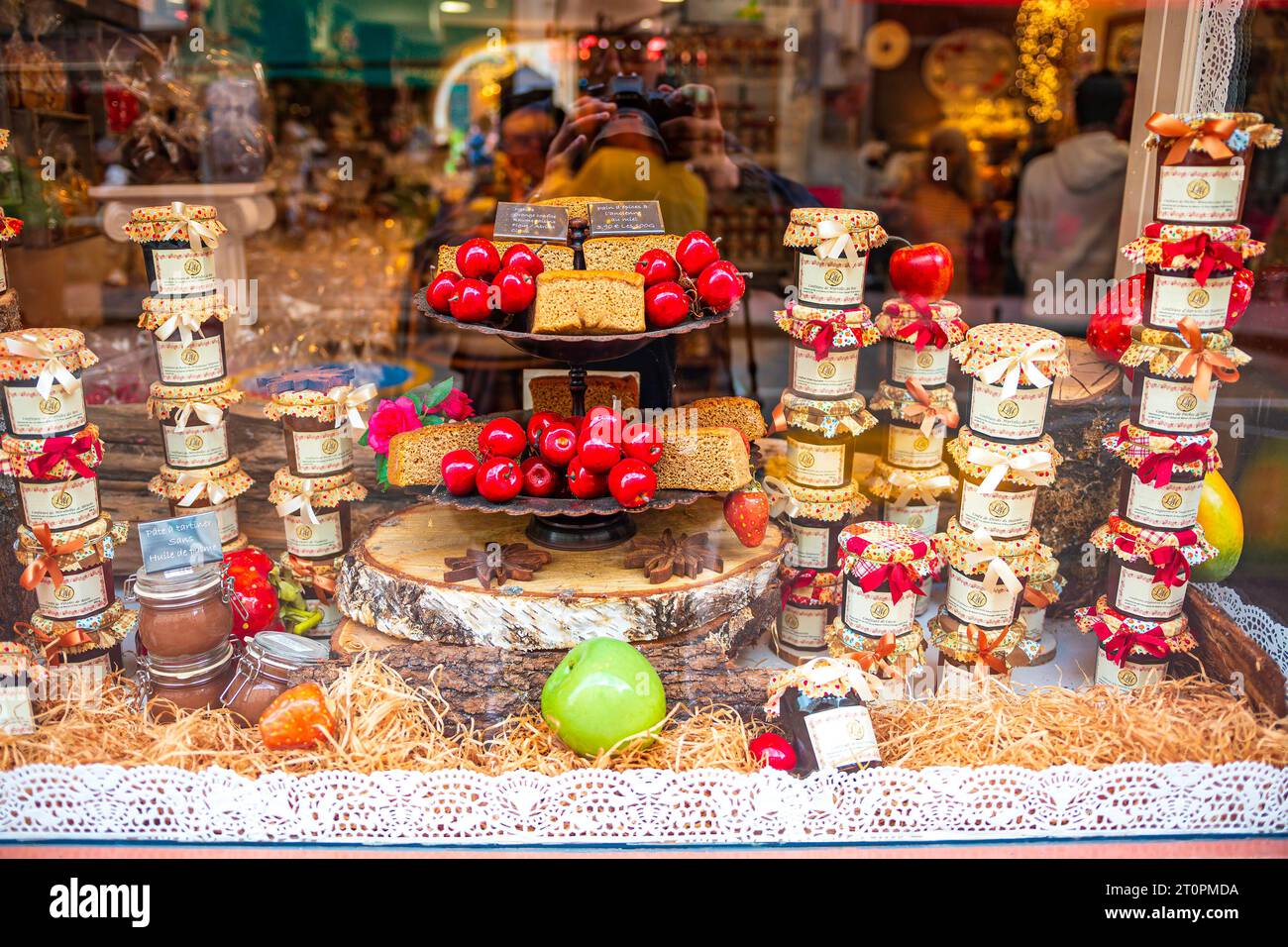 Beautiful decorated store fronts with Sweets and local products in ...