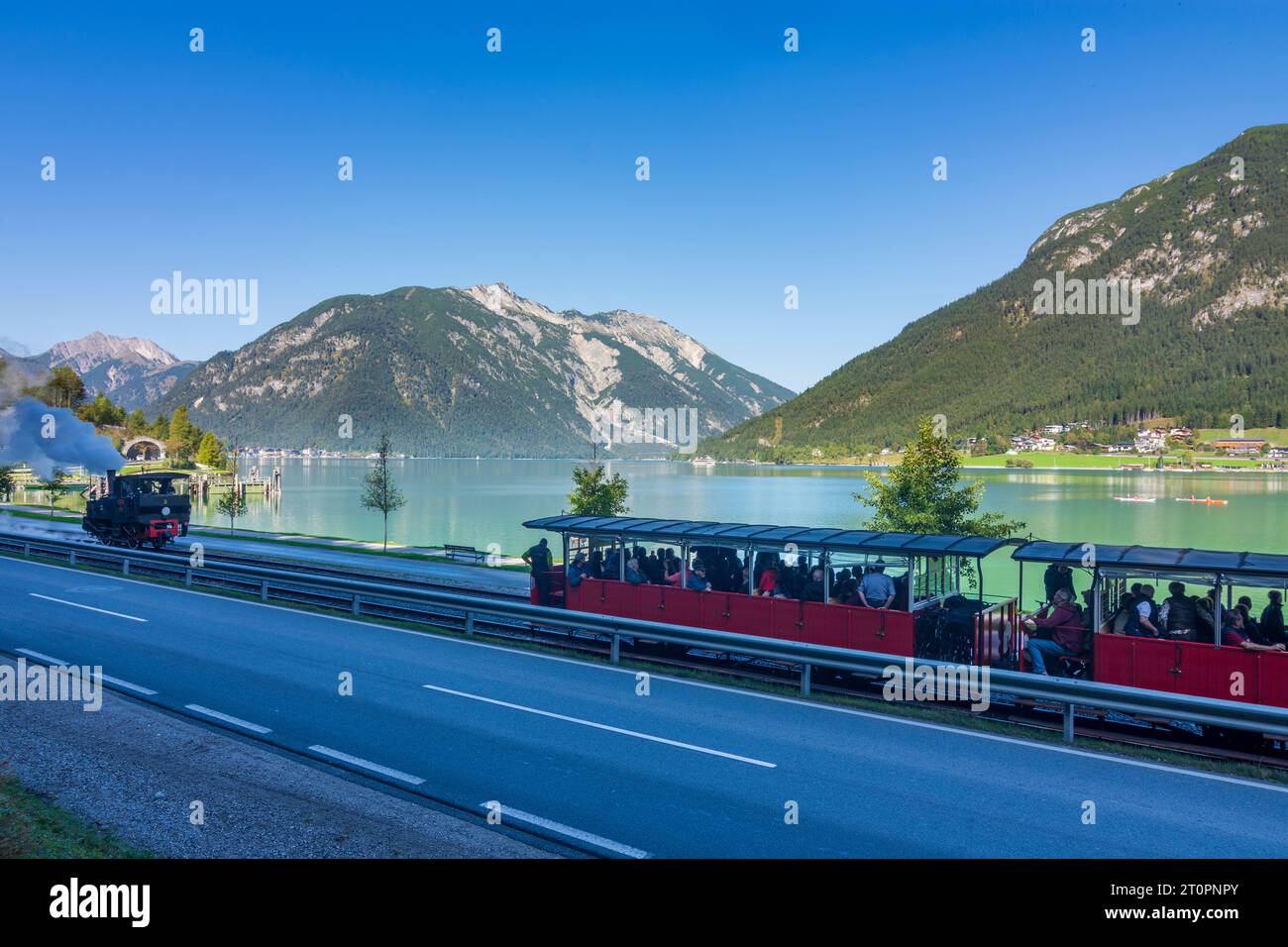 Eben am Achensee: lake Achensee (Achen Lake), Achensee Railway with ...