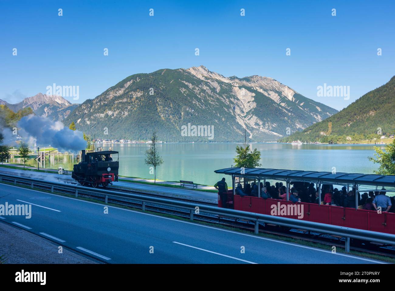 Eben am Achensee: lake Achensee (Achen Lake), Achensee Railway with ...