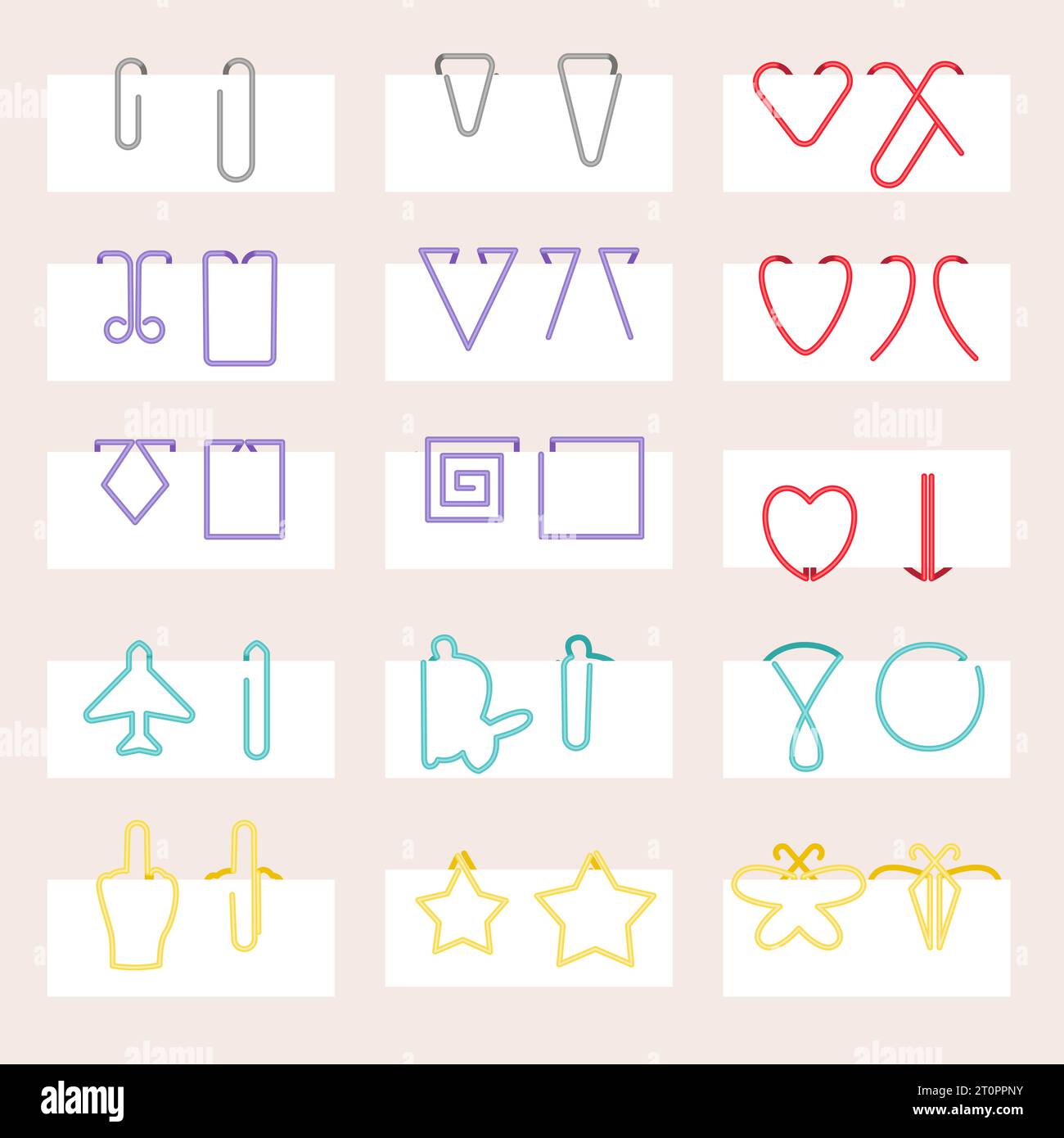 Colorful Paper clip icons set on white paper. Office paper clips in ...