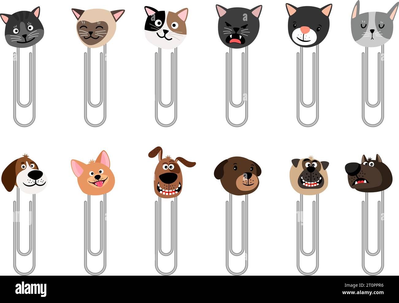 Colorful Paper clip with cat's head. Office paper clips with dog's head ...