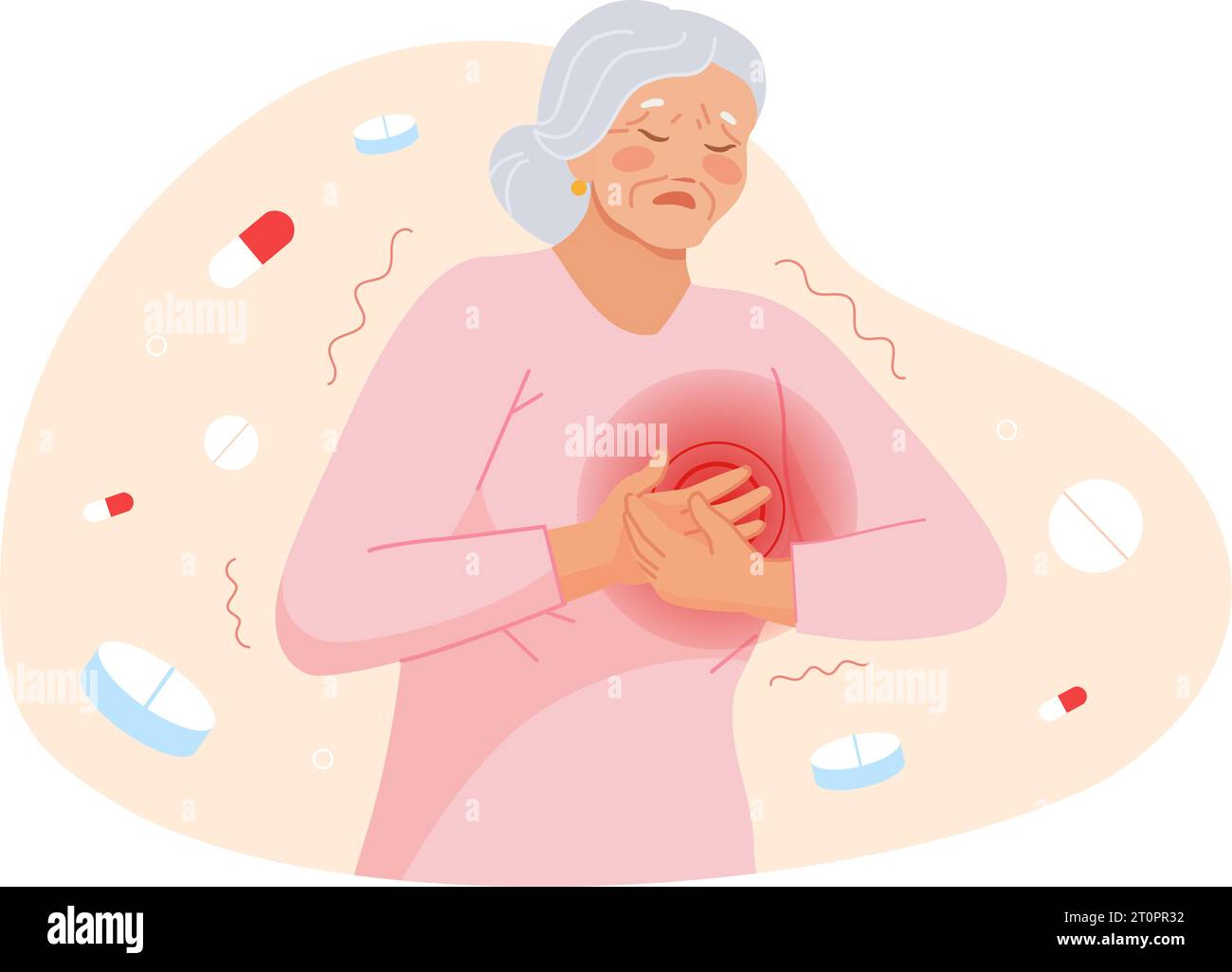 Old woman chest ache. Heart stroke or lung attack of elderly person ...