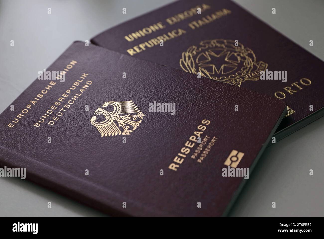 Zwei Ausweisdokumente der Europäischen Union: Reisepass der ...