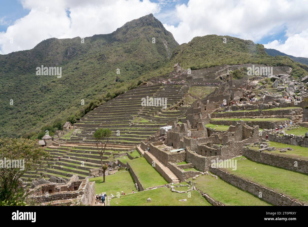 view of ruins of Machu Picchu in the Andes mountains of Peru Stock ...