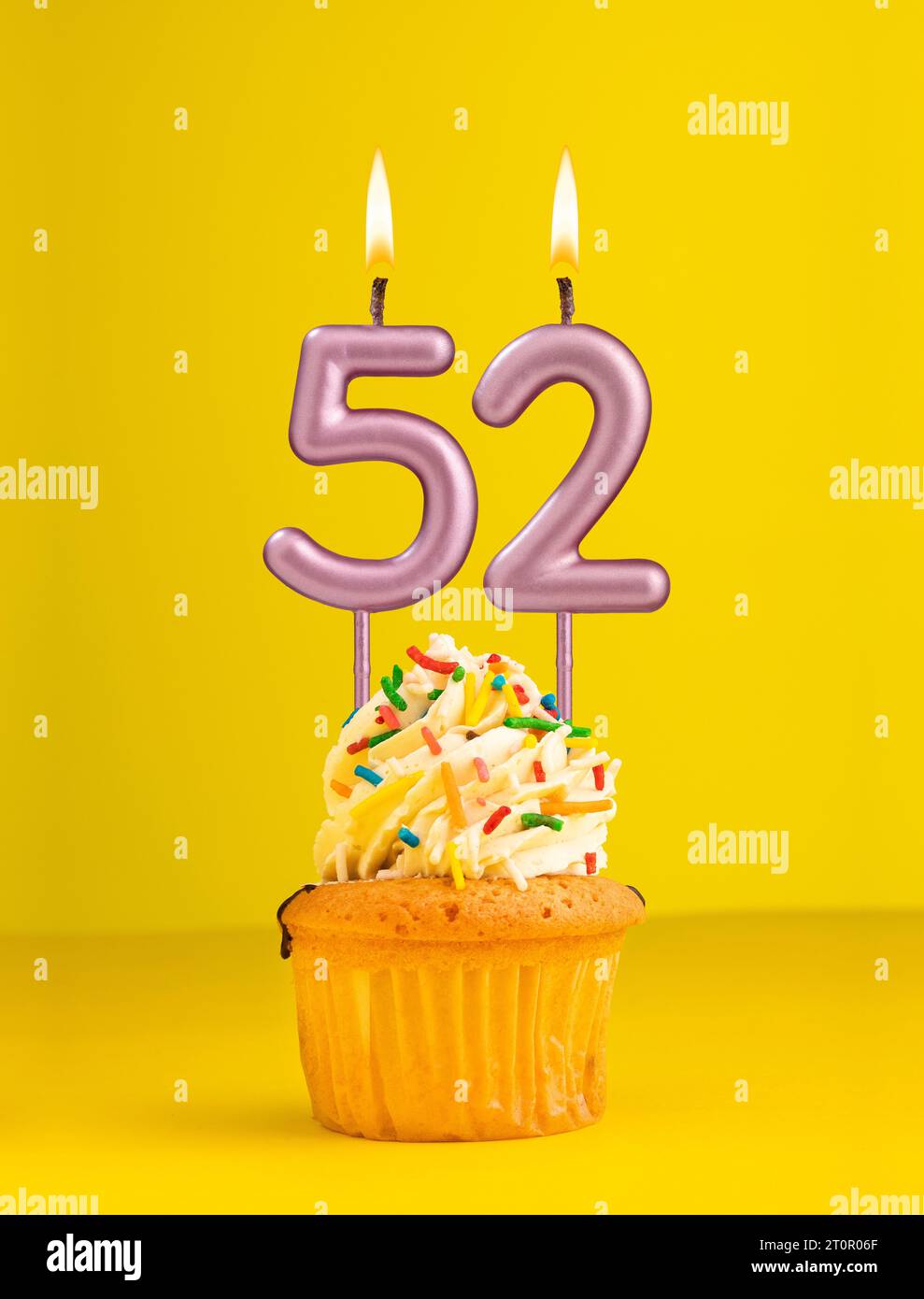 Number 52 candle - Birthday card design in yellow background Stock ...