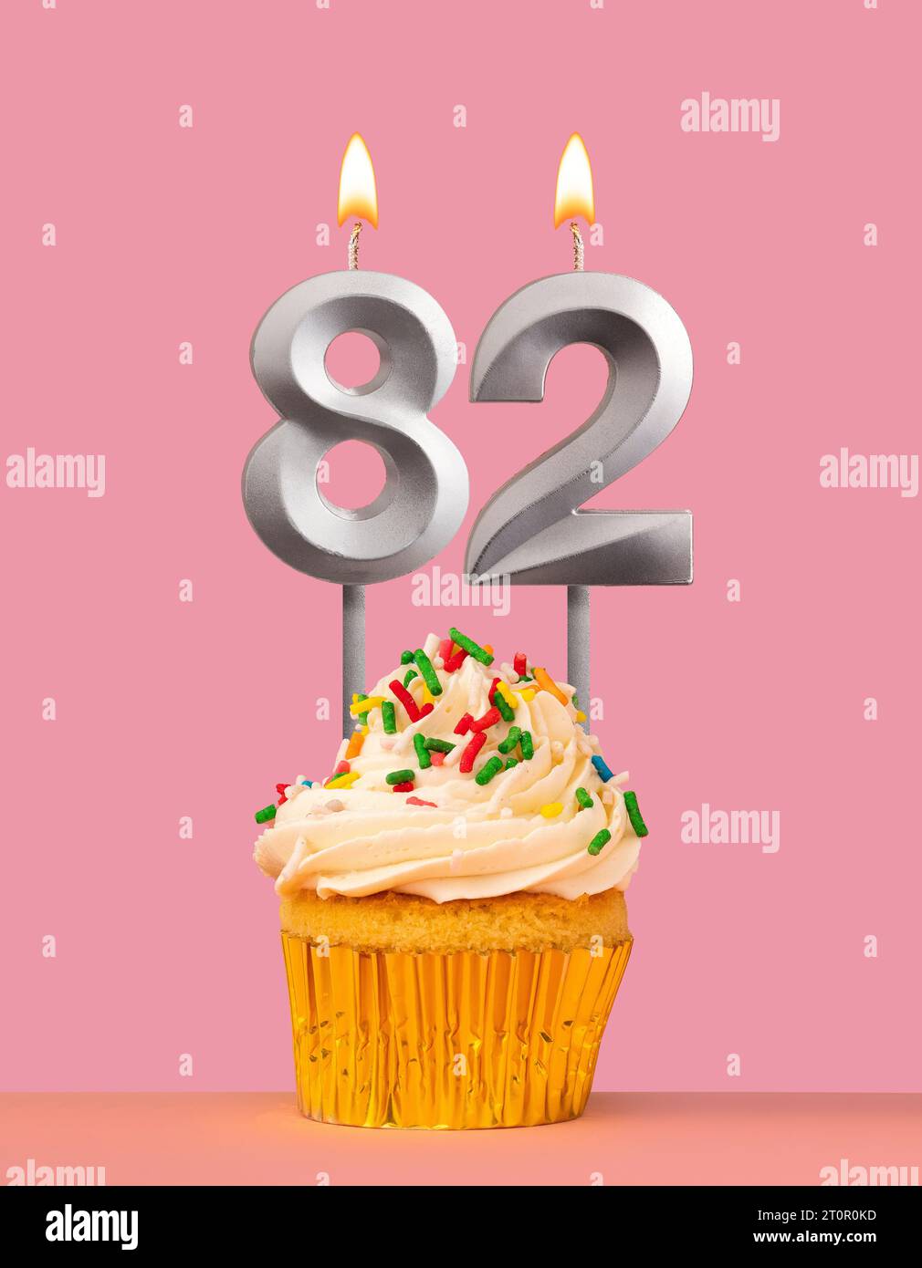 Number 82 candle with cupcake - Birthday card Stock Photo - Alamy