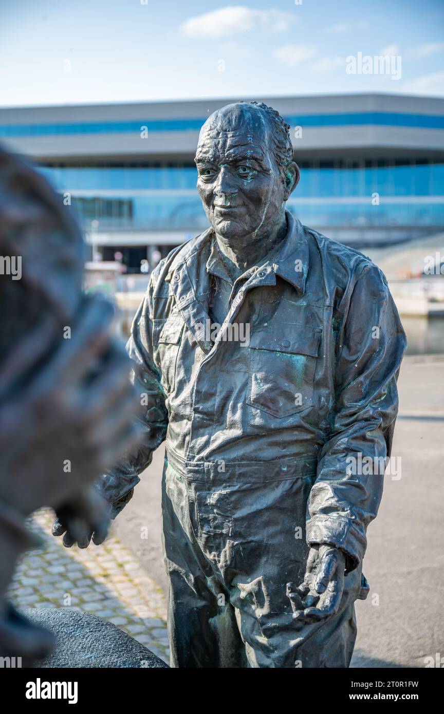 Old statue monument of a man at the Harbor Port of Aarhus, Denmark ...