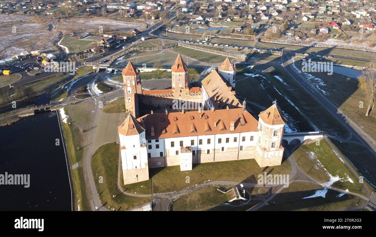 Aerial view of famous medieval Mir Castle Stock Photo - Alamy