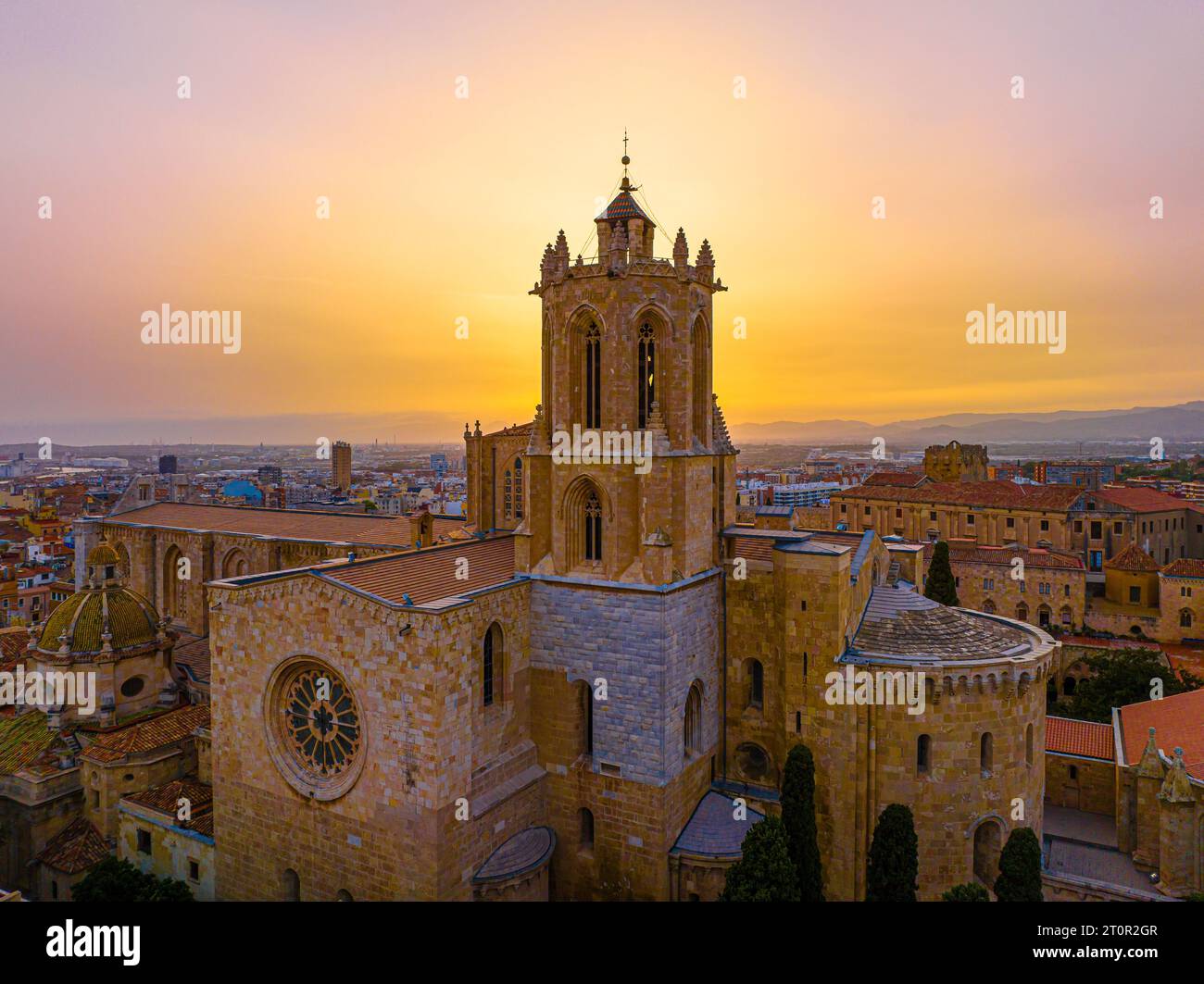 Aerial view of the Primatial Cathedral of Tarragona, a Roman Catholic ...
