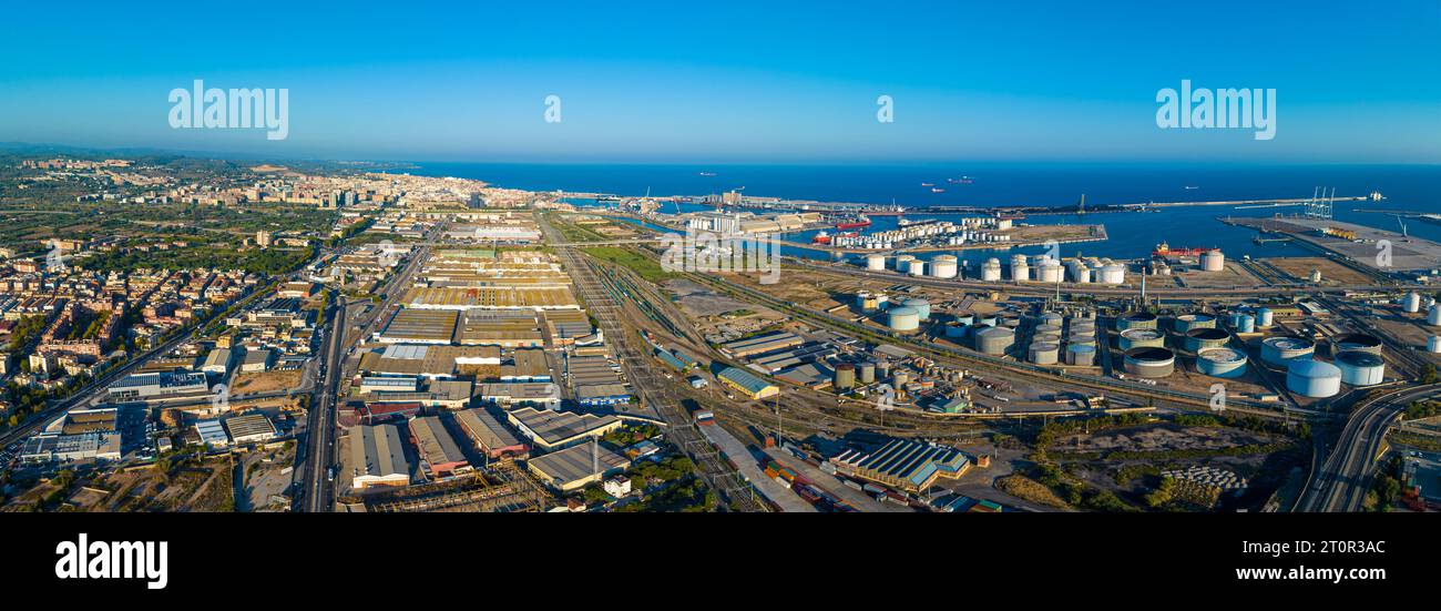 Aerial voew of the port of Tarragona, (Port de Tarragona), one of the ...