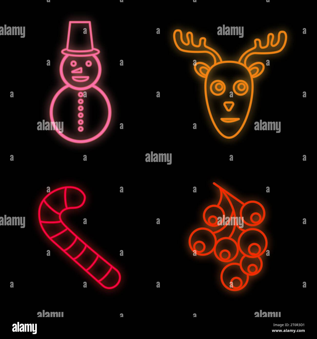 Christmas set of neon icons. Neon glowing symbols for new year and ...