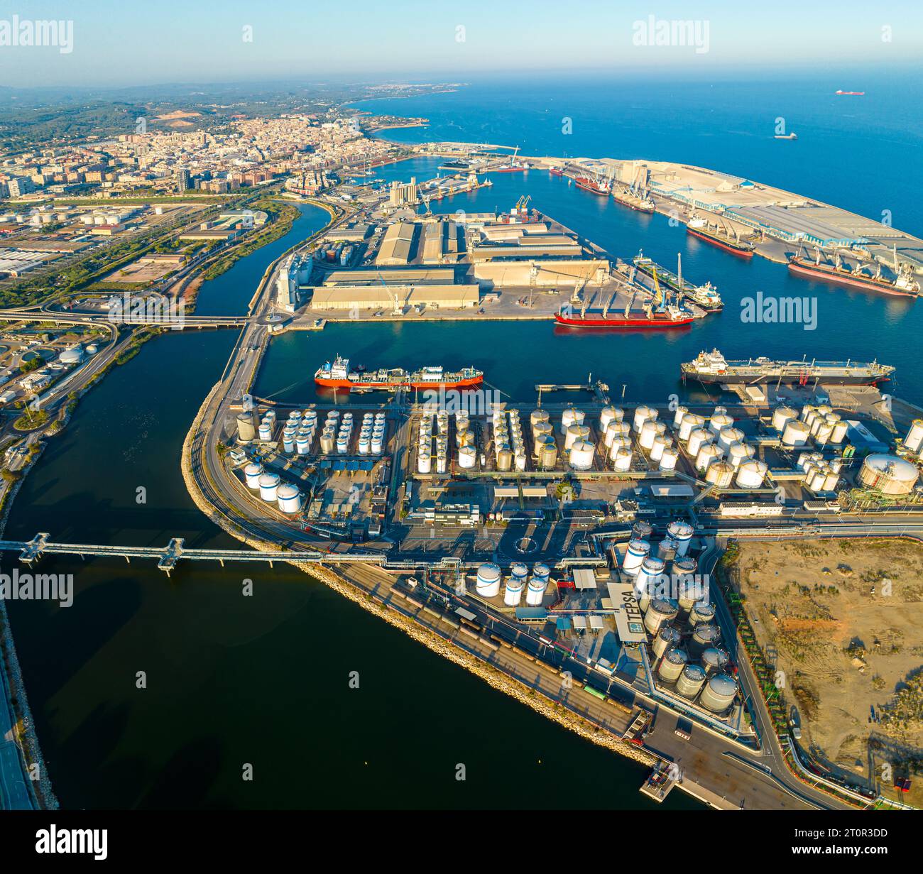 Aerial voew of the port of Tarragona, (Port de Tarragona), one of the ...