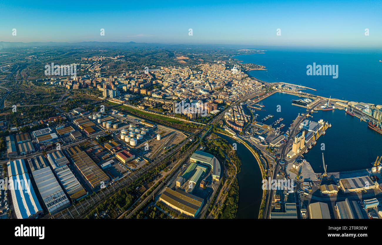 Aerial voew of the port of Tarragona, (Port de Tarragona), one of the ...