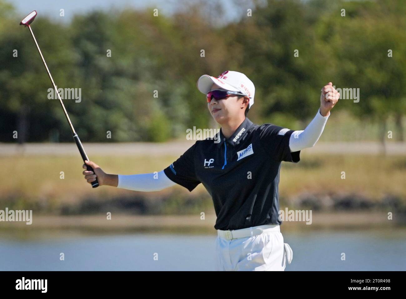 Kim Hyo-joo, of South Korea, celebrates on the 18th hole after winning ...