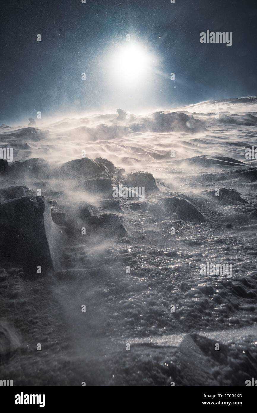 Winter mountain landscape covered by white snow under clear blue sky ...