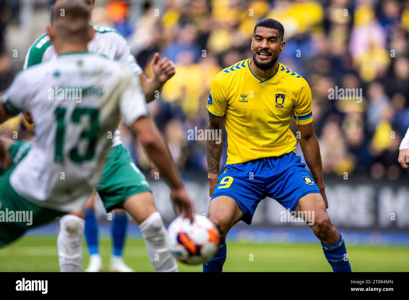 Broendby, Denmark. 08th Oct, 2023. Ohi Omoijuanfo (9) of Broendby IF ...