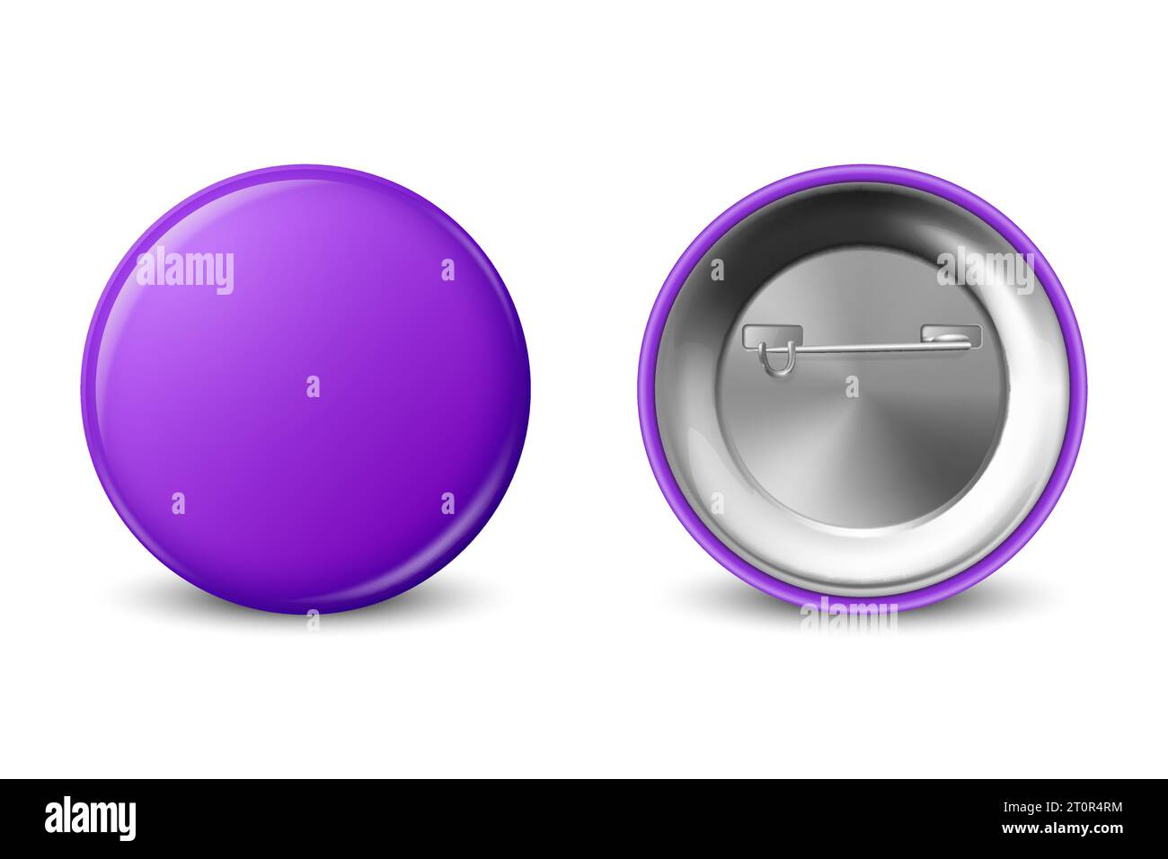 Vector 3d Realistic Blank Purple Round Button Badge Set Closeup ...