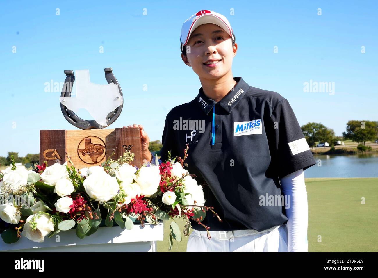 Kim Hyo-joo, of South Korea, poses with the trophy after winning the ...