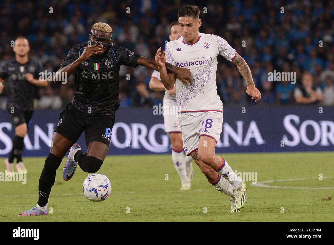 Naples, Italy. 08th Oct, 2023. Victor Osimen of SSC Napoli competes for ...