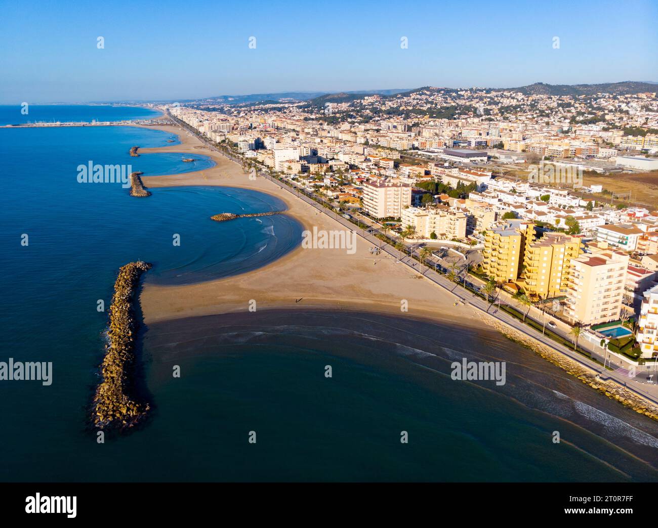 Bird's eye view of beach in Cunit, Spain Stock Photo - Alamy