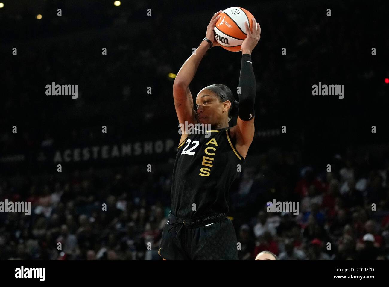 Las Vegas Aces forward A'ja Wilson (22) plays against the New York ...