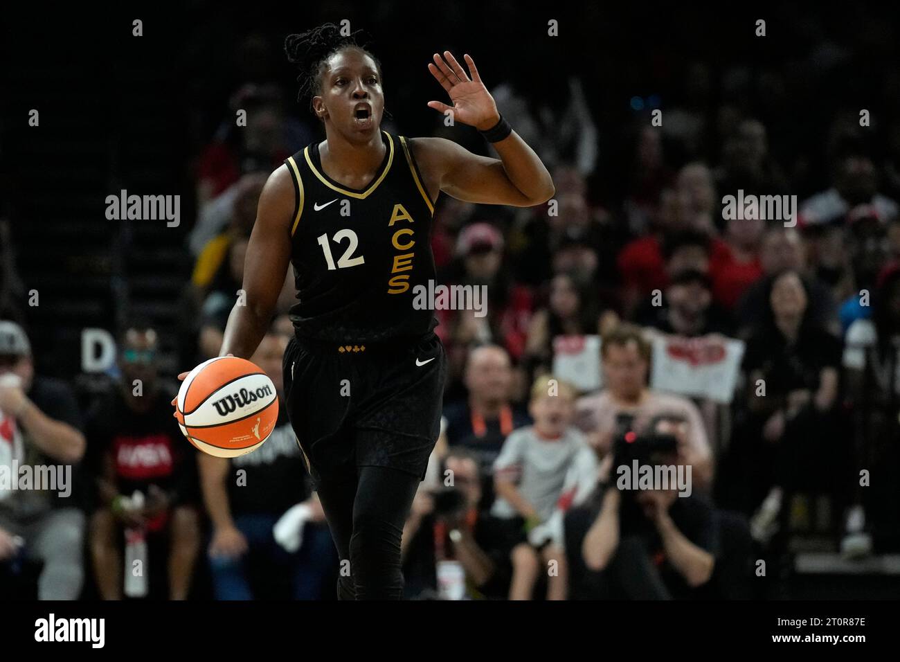 Las Vegas Aces guard Chelsea Gray (12) plays against the New York ...
