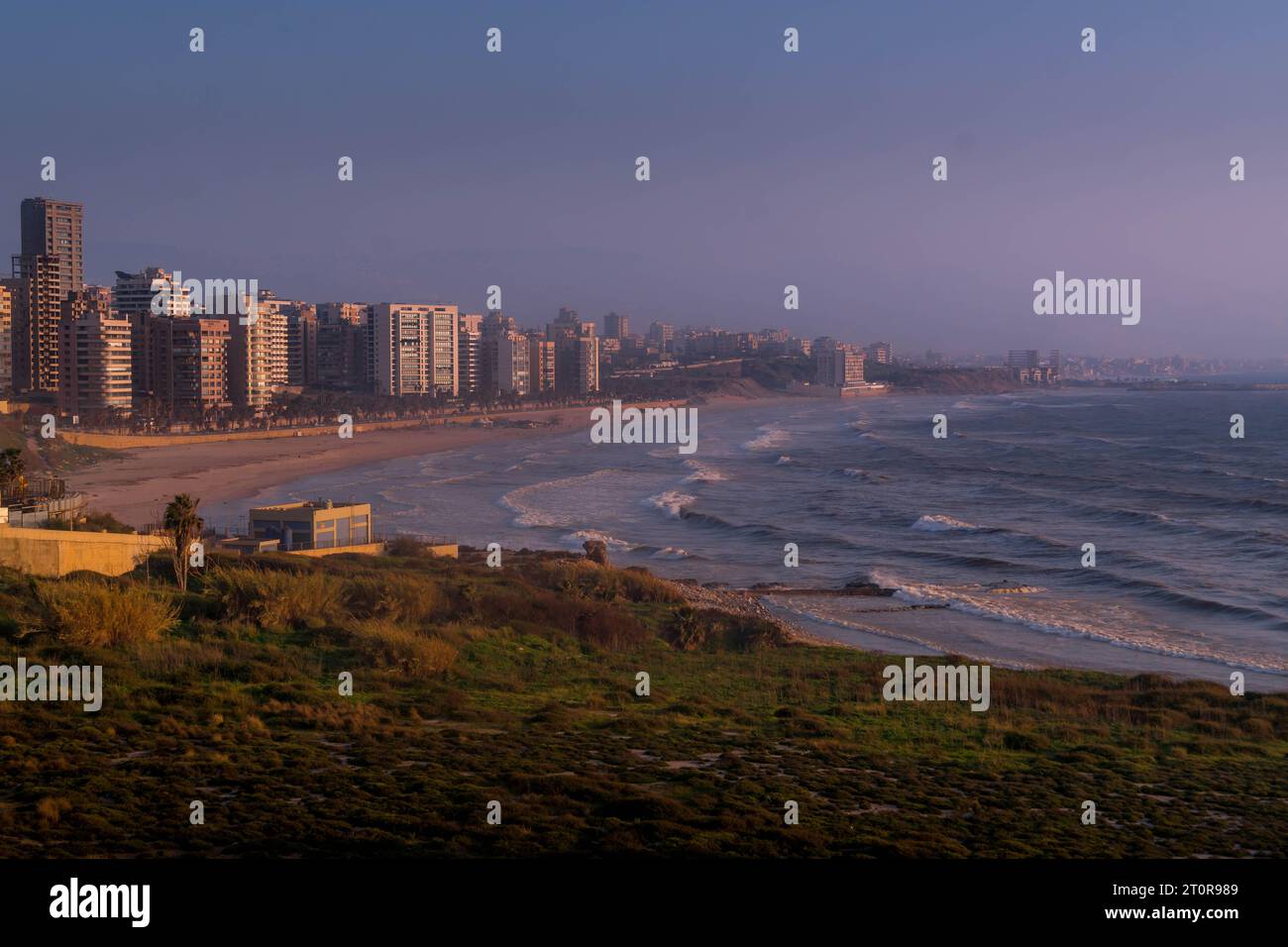 The scenic evening on the Mediterranean coast at Beirut, the capital of ...