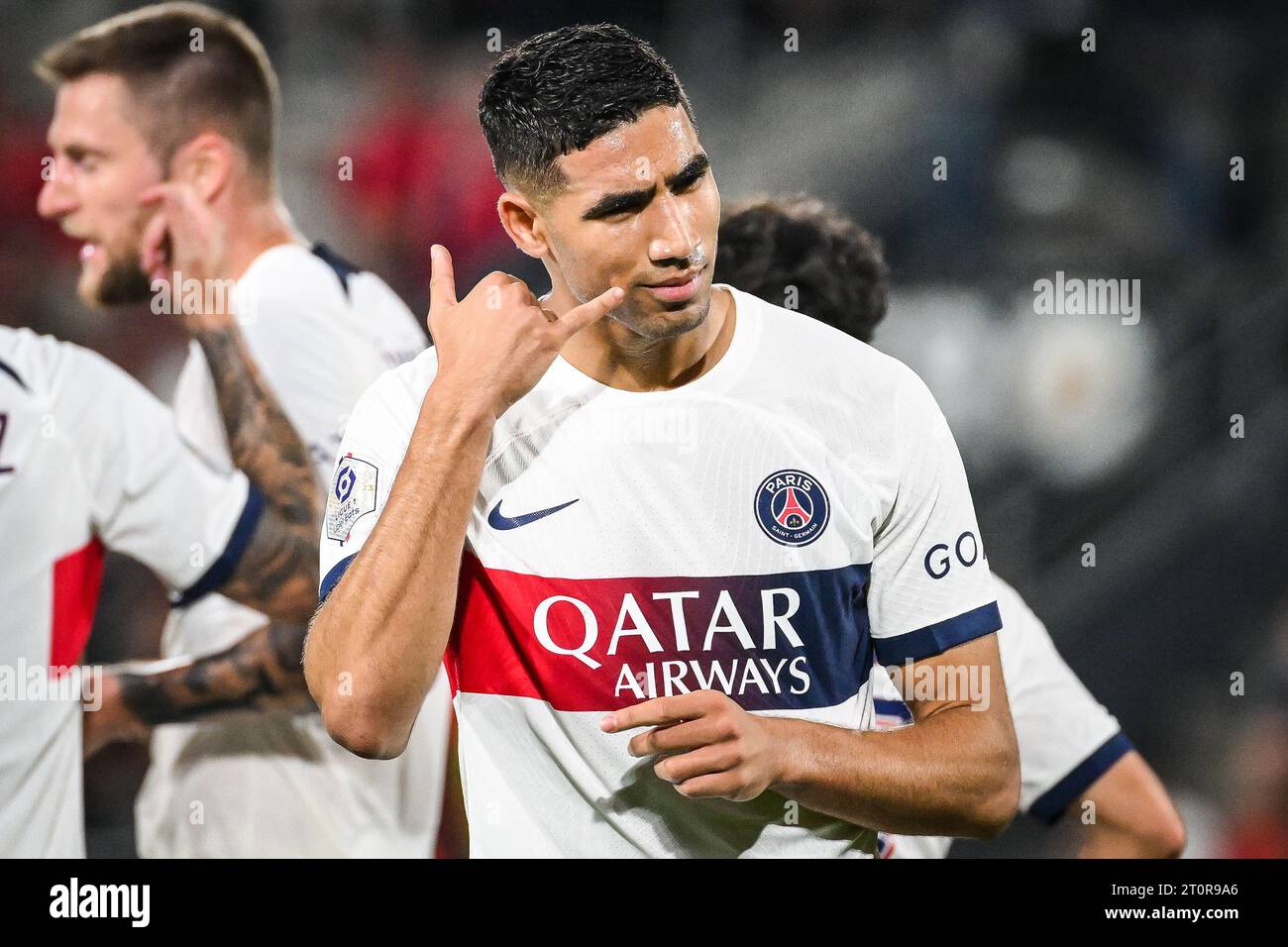 Achraf HAKIMI of PSG celebrates his goal during the French championship ...